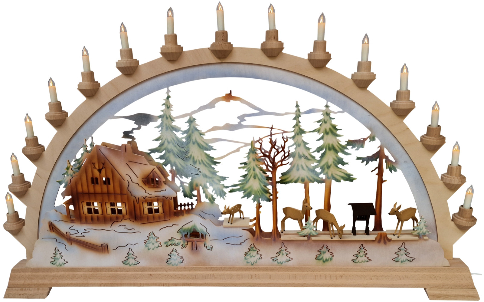 Schwibbogen Forsthaus mit Rehe - farbig