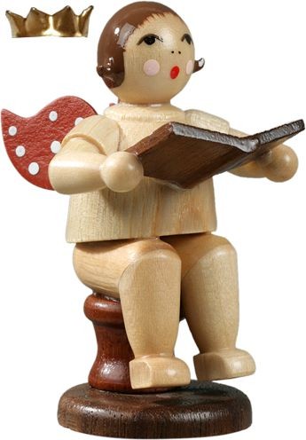 Engel mit Buch, sitzend, mit Krone - natur