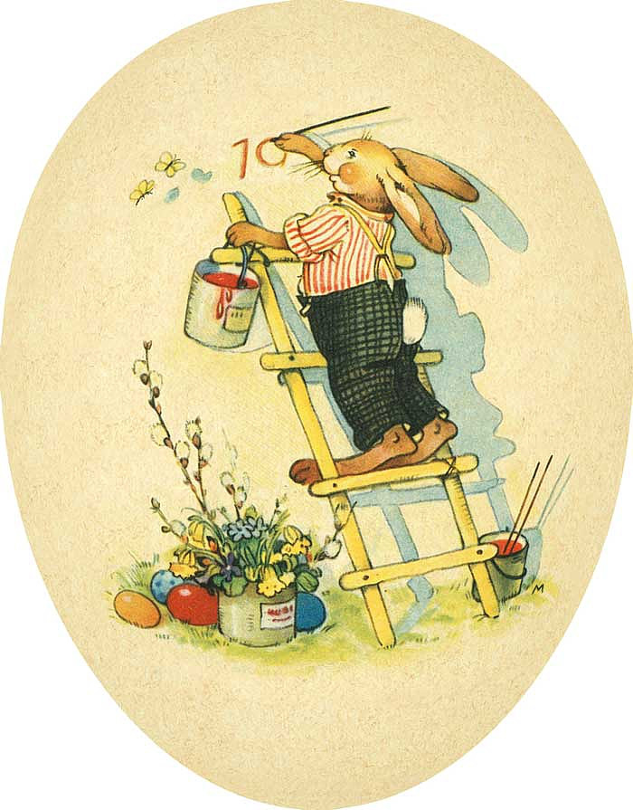 Osterei Best of Happiness, Hase auf Leiter, 15 cm